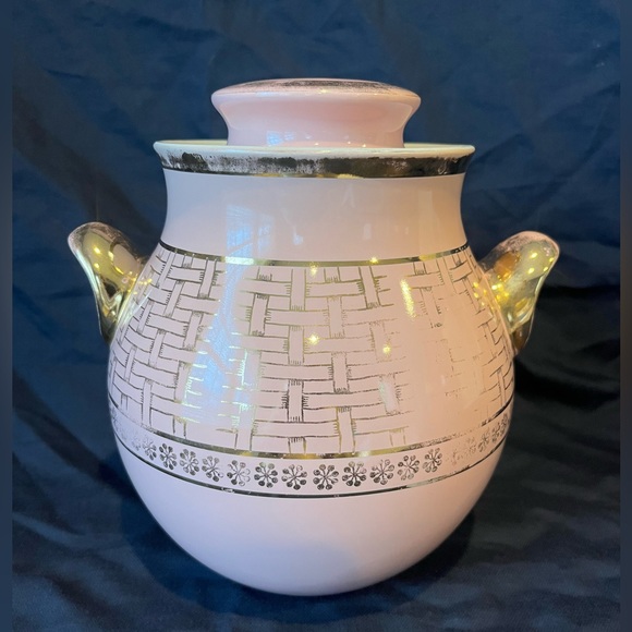 Accents | Vintage Halls Cookie Jar Pink Gold Basket Weave | Poshmark